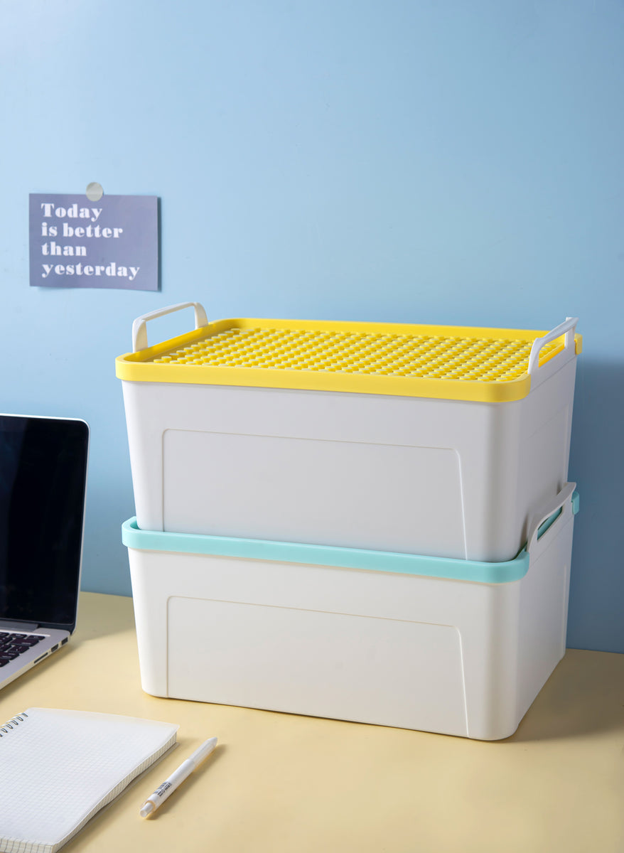 Caja Almacenamiento Apilable - L Amarilla y Gris – Miniso El Salvador